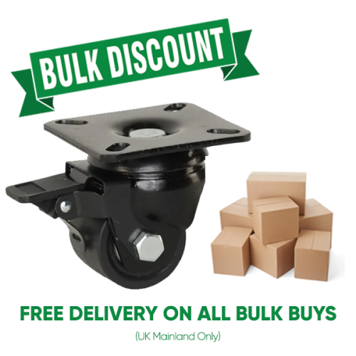 BULK BUY / 50mm Low Level Nylon Braked Castor | 300kg | 50GXH4NYBJBKx40