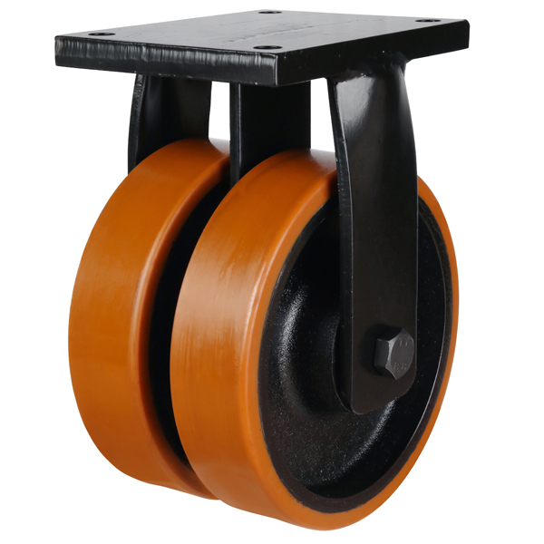 150mm Polyurethane on Cast Iron Centre Fixed Twin Wheel Castor | 1600kg ...