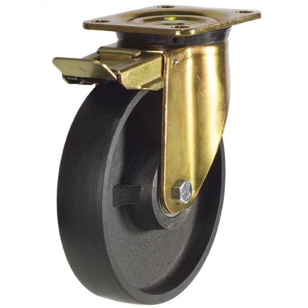 Heavy Duty 250mm Cast Iron Swivel Braked Castor - 800kg Load ...