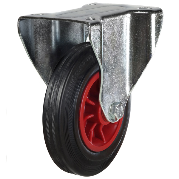 Heavy Duty 200mm Rubber on Plastic Fixed Castor - 205kg Load | 200DRWC8PSB