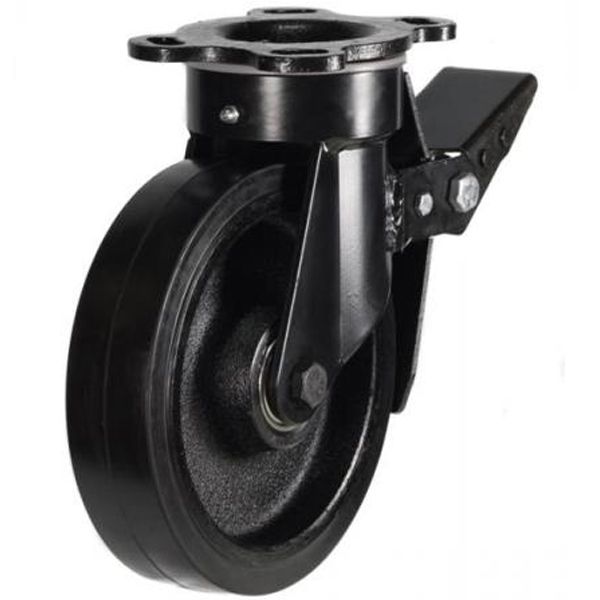 Extra Heavy Duty 250mm Rubber on Cast Iron Swivel Braked Castor – 700kg ...